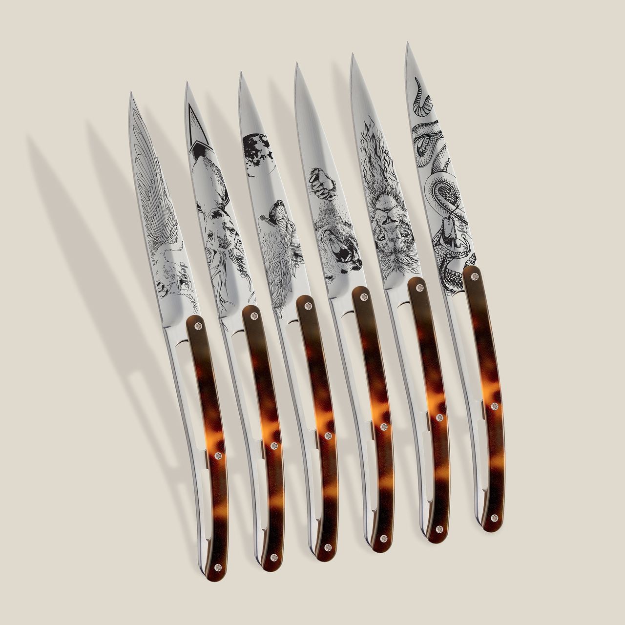 Deejo - 6 Steak Knives Ambered Turtle / Wild - The Potlok